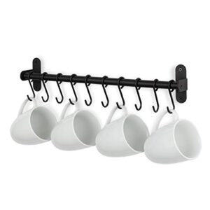 Wallniture Lyon Kitchen Rail with 10 Utensil Holder S Hooks for Hanging Kitchen Utensils Set and Cookware, 17" Frosty Black