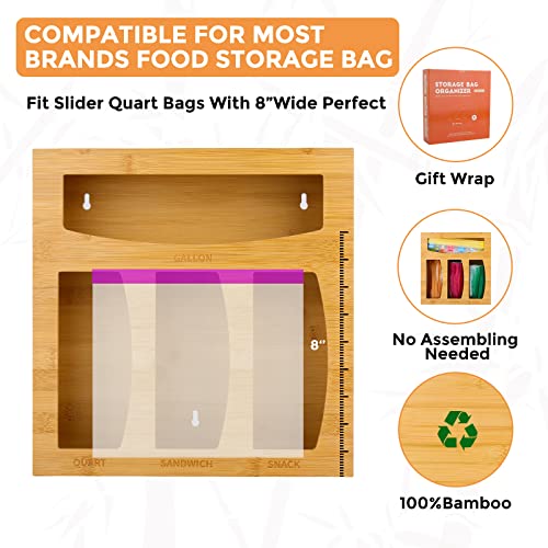 LINNY&SUN Ziplock Bag Storage Organizer for Kitchen Drawer,Bamboo Drawer Organizer for Gallon, Quart, Sandwich, Snack, Slider Bags, Compatible with Ziploc, Glad, Hefty（Drawer Organizer ）