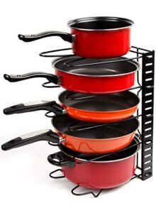 vdomus adjustable pots and pans rack for kitchen, pan and pot lid holder black metal (black)