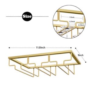 MATILODI Wine Glass Rack - Under Cabinet Stemware Wine Glass Holder - Wine Glasses Storage Hanger Metal Organizer for Cabinet Kitchen Bar (Gold, 3 Rows 2 Pack)