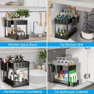 YaCaTaM Under Sink Organizers and Storage, Bathroom Organizers and Storage Under Sink with Sliding Drawer, Under Cabinet Organizers with Hooks and Hanging Cups for Bathroom, Kitchen (1 Pack - Black)