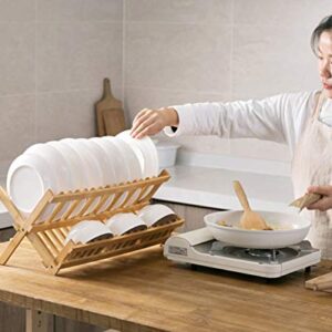 Lawei Collapsible Bamboo Dish Drying Rack - Plate Holder Dish Rack Cup Drying Strainer for Dish, Plate, Bowls, Cup