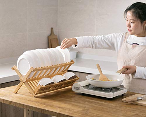 Lawei Collapsible Bamboo Dish Drying Rack - Plate Holder Dish Rack Cup Drying Strainer for Dish, Plate, Bowls, Cup