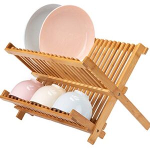 Lawei Collapsible Bamboo Dish Drying Rack - Plate Holder Dish Rack Cup Drying Strainer for Dish, Plate, Bowls, Cup