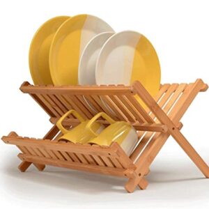 Lawei Collapsible Bamboo Dish Drying Rack - Plate Holder Dish Rack Cup Drying Strainer for Dish, Plate, Bowls, Cup