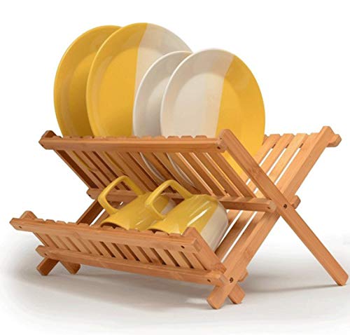 Lawei Collapsible Bamboo Dish Drying Rack - Plate Holder Dish Rack Cup Drying Strainer for Dish, Plate, Bowls, Cup