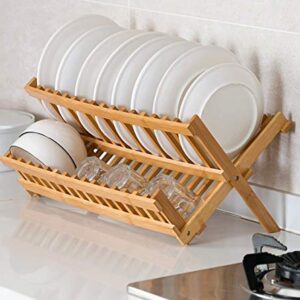 Lawei Collapsible Bamboo Dish Drying Rack - Plate Holder Dish Rack Cup Drying Strainer for Dish, Plate, Bowls, Cup