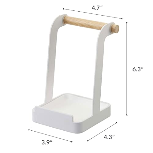 Yamazaki Home Ladle & Lid Rest - Kitchen Utensil Organizer Stand For Cooking, Steel + Wood, Water Resistant, No Assembly Req.