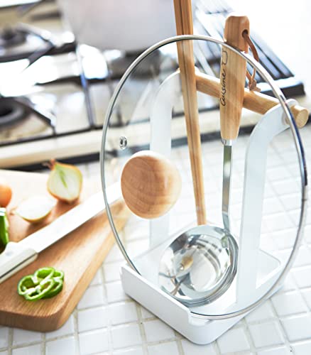 Yamazaki Home Ladle & Lid Rest - Kitchen Utensil Organizer Stand For Cooking, Steel + Wood, Water Resistant, No Assembly Req.