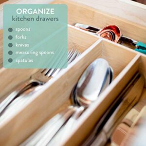 Island Bamboo Drawer Organizer - Wooden Insert Utensil Tray for Kitchen Cutlery, Silverware & Flatware - Great Divider & Organizers for Large Office Drawers, Jewelry Holder & Utensils Separator