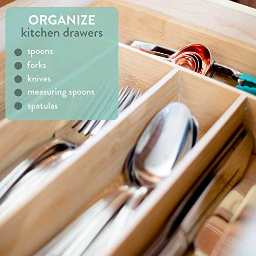 Island Bamboo Drawer Organizer - Wooden Insert Utensil Tray for Kitchen Cutlery, Silverware & Flatware - Great Divider & Organizers for Large Office Drawers, Jewelry Holder & Utensils Separator