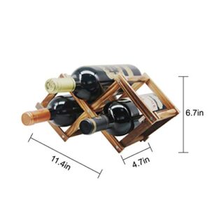 MUGLIO Foldable Wooden Wine Bottle Holder Free Standing Natural Wine Shelves for Pantry 2 Slots for 3 Bottles Wine Rack