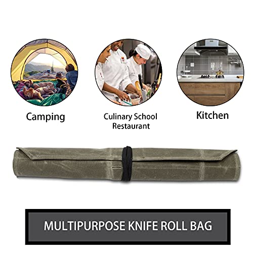 Knife Roll, Chef’s Knife Roll Bag, Waxed Canvas Knife Roll Case, Portable Knife Wrap, Kitchen Knife Storage Case, Chef Tools Protector, Culinary Knife Bags, Travel Tool Roll Pouch, Utensil Canvas Wrap