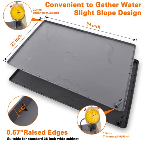 iArtker Under Sink Mat for Kitchen Waterproof,34" x 22" Sink Cabinet Organizer Tray,Slight Slope Water Gathering,Silicone Under Sink Liner for Kitchen Bathroom,Liner Drip Tray with Drain Hole (Grey)