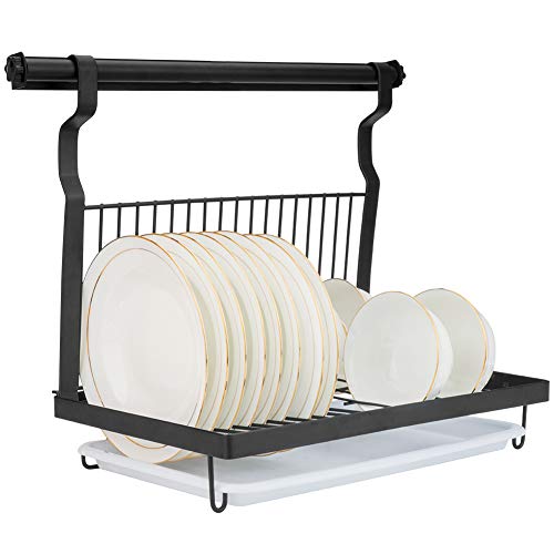 Eastore Life Hanging Dish Rack,Collapsible Dish Drying Rack with Drainboard, Stainless Steel Dish Drainer, Black