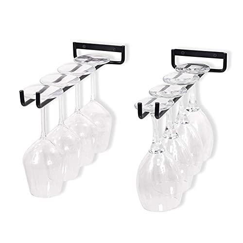 Wine Glass Rack 2 Pack Iron Hanging Holder Storage Hanger 12 Inch Stemware Rack Wall Mounted for Kitchen Cabinet Bar,Black