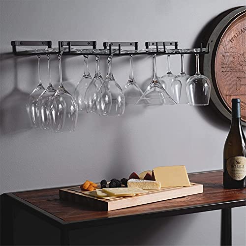 Wine Glass Rack 2 Pack Iron Hanging Holder Storage Hanger 12 Inch Stemware Rack Wall Mounted for Kitchen Cabinet Bar,Black