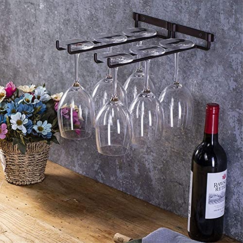 Wine Glass Rack 2 Pack Iron Hanging Holder Storage Hanger 12 Inch Stemware Rack Wall Mounted for Kitchen Cabinet Bar,Black