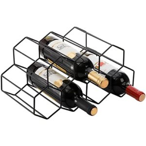 avla metal countertop wine rack, 9 bottles wine holder for wine storage, freestanding modern small wine bottle storage, geometric design tabletop wine rack holder for wine cellar bar cabinet, black