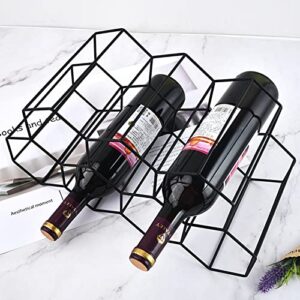 AVLA Metal Countertop Wine Rack, 9 Bottles Wine Holder for Wine Storage, Freestanding Modern Small Wine Bottle Storage, Geometric Design Tabletop Wine Rack Holder for Wine Cellar Bar Cabinet, Black