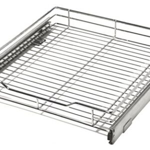 Smart Design Pull Out Cabinet Shelf - Medium - Smooth Roll Extendable Sliding Drawer - Holds 100 lbs - Steel Metal Wire - Sink Tray, Kitchen Organizer Basket, Pantry Spice Rack - 14.5 Inch x 18-35 - Chrome