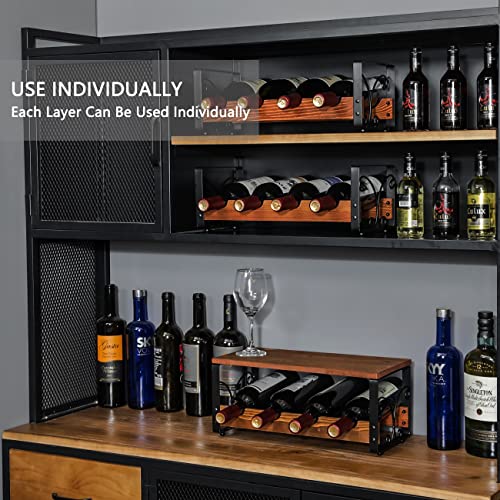 Countertop Wine Rack, 12 Bottle Wine Holder Stand for Table with Top Storage Shelf/Natural Solid Wood and Metal Structure, 3 Tier Stackable Wine Racks for Cabinet Home Kitchen Bar Hotel Restaurant