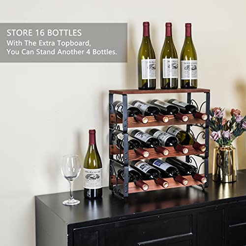 Countertop Wine Rack, 12 Bottle Wine Holder Stand for Table with Top Storage Shelf/Natural Solid Wood and Metal Structure, 3 Tier Stackable Wine Racks for Cabinet Home Kitchen Bar Hotel Restaurant