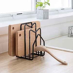 Cutting Board Rack, HLLBRC Chopping Board Organizer Stand Holder Rack, Dishes Plates Pot Pan Lids Rack Organizer for Kitchen Cabinet Countertop (black)