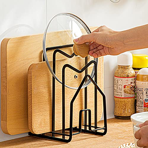 Cutting Board Rack, HLLBRC Chopping Board Organizer Stand Holder Rack, Dishes Plates Pot Pan Lids Rack Organizer for Kitchen Cabinet Countertop (black)