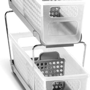 madesmart Mini 2-Tier Organizer, Multi-Purpose Slide-Out Storage with Handles and Dividers for Home and Bath, Frost