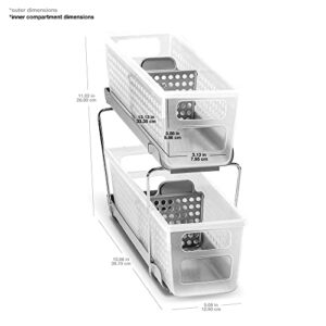 madesmart Mini 2-Tier Organizer, Multi-Purpose Slide-Out Storage with Handles and Dividers for Home and Bath, Frost