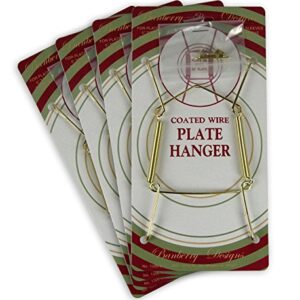 Banberry Designs Brass Vinyl Coated Plate Hanger 5 to 7 Inch Plates - Set of 4 - Includes Hook and Nail for Hanging