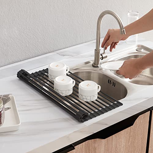 LIMNUO Roll Up Dish Drying Rack, ,Silicone Wrapped Steel Foldable Dish Drying Rack