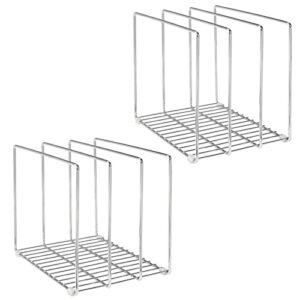 mDesign Metal Wire Organizer Rack for Kitchen Cabinet, Pantry, Shelves - Organizer Holder, 3 Slots for Skillets, Frying Pans, Lids, Cutting Boards, Vertical or Horizontal Placement, 2 Pack - Chrome