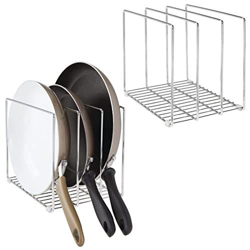 mDesign Metal Wire Organizer Rack for Kitchen Cabinet, Pantry, Shelves - Organizer Holder, 3 Slots for Skillets, Frying Pans, Lids, Cutting Boards, Vertical or Horizontal Placement, 2 Pack - Chrome