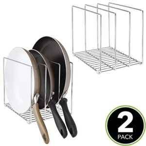 mDesign Metal Wire Organizer Rack for Kitchen Cabinet, Pantry, Shelves - Organizer Holder, 3 Slots for Skillets, Frying Pans, Lids, Cutting Boards, Vertical or Horizontal Placement, 2 Pack - Chrome