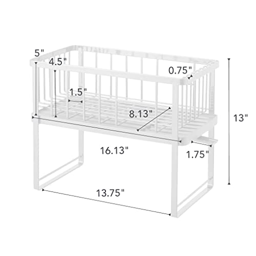 Yamazaki Home Two-Tier Adjustable Dish Drainer Rack, Compact Drying Rack with Hooks, Utensils Holder, Steel, Draining Spout, Water Resistant, No Assembly Req.