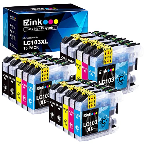 E-Z Ink (TM Compatible Ink Cartridge Replacement for Brother LC103 XL LC101 LC103XL LC101XL LC103BK Compatible with MFC-J870DW MFC-J6920DW MFC-J6520DW MFC-J450DW MFC-J470DW MFC-J470DW (15 Pack)