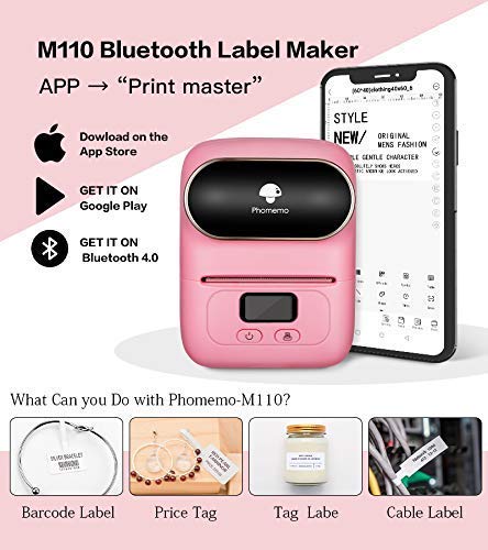 Phomemo M110 Bluetooth Label Maker with 3 Rolls 1.96’’ x 2.75’’ (50x70mm) Thermal Labels- Thermal Label Maker Printer Apply to Labeling, Office, Cable, Retail, Barcode, Compatible with Android & iOS