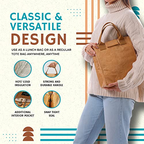 VonNova Lunch Bag Women, Lightweight and Water-Resistant Tyvek® Material, 1 Stainless Spork and pouch, Easy to clean Reusable Lunch Bag, Lunch box for Women, Lunch Tote, Insulated Lunch Bags for Women