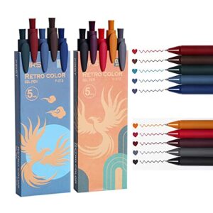 10 assorted color retractable gel ink pens, 0.5mm fine point quick dry , unique vintage color pen for journaling, drawing, doodling, and notetaking (vintage)