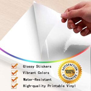 Printable Vinyl Sticker Paper for Inkjet Printer - Glossy White - 21 Waterproof Decal Paper Self-Adhesive Sheets 8.5"x11"- Dries Quickly and Holds Ink Beautifully