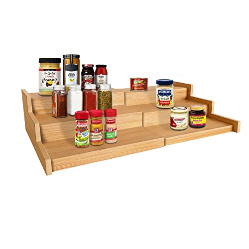 VenDotbi Spice Rack Organizer, 3 Tier Expandable Bamboo Spice Rack Organizer, Great for Kitchen Cabinet, Cupboard, Pantry and More