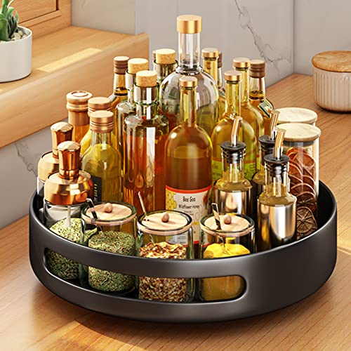 Lazy Susan Organizer, SAYZH Metal Steel Rotating Spice Racks with Turntable for Kitchen Pantry Cabinet Cupboard Table, 10 inch Black