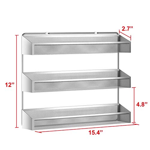 Auledio 2 Pack Spice Rack Organizer, 3 Tier Counter-top Stand or Wall Mounted Storage Rack Hanging Shelf for Kitchen Cabinet, Cupboard, Pantry Door or Bathroom Shower Cosmetic - Chrome