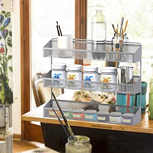 Auledio 2 Pack Spice Rack Organizer, 3 Tier Counter-top Stand or Wall Mounted Storage Rack Hanging Shelf for Kitchen Cabinet, Cupboard, Pantry Door or Bathroom Shower Cosmetic - Chrome