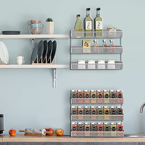 Auledio 2 Pack Spice Rack Organizer, 3 Tier Counter-top Stand or Wall Mounted Storage Rack Hanging Shelf for Kitchen Cabinet, Cupboard, Pantry Door or Bathroom Shower Cosmetic - Chrome