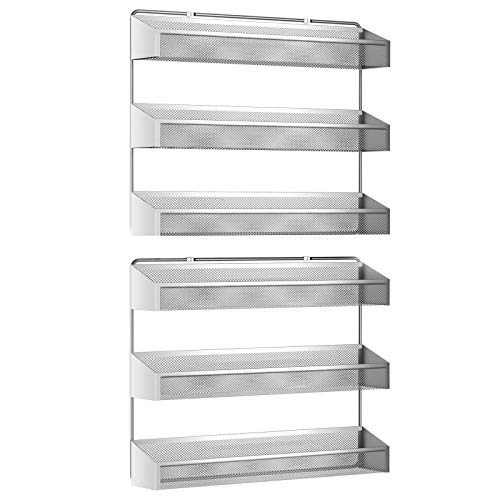 Auledio 2 Pack Spice Rack Organizer, 3 Tier Counter-top Stand or Wall Mounted Storage Rack Hanging Shelf for Kitchen Cabinet, Cupboard, Pantry Door or Bathroom Shower Cosmetic - Chrome