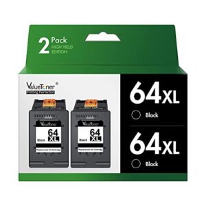 valuetoner remanufactured ink cartridge replacement for hp 64xl 64 xl black ink cartridges used in envy photo 7858 7855 7155 6255 6252 7120 6232 7158 7164 7255e 7955e 7958e printer (2 black)