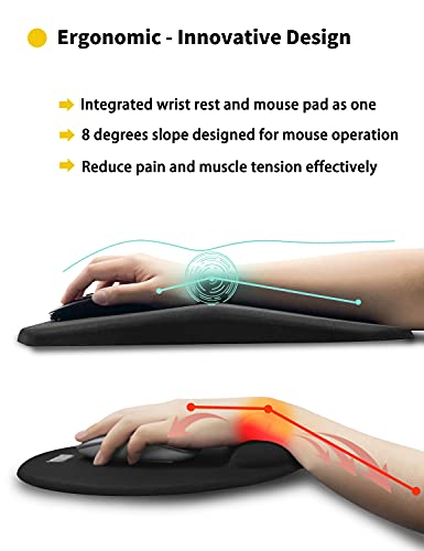 SOUNDANCE Ergonomic Mouse Pad with Wrist Rest Support, Thick Mousepad Relief Carpal Tunnel Pain, Entire Memory Foam with Non-Slip PU Gel Base for Computer Laptop Desktop Home Office, 14 x 8 Inch Black